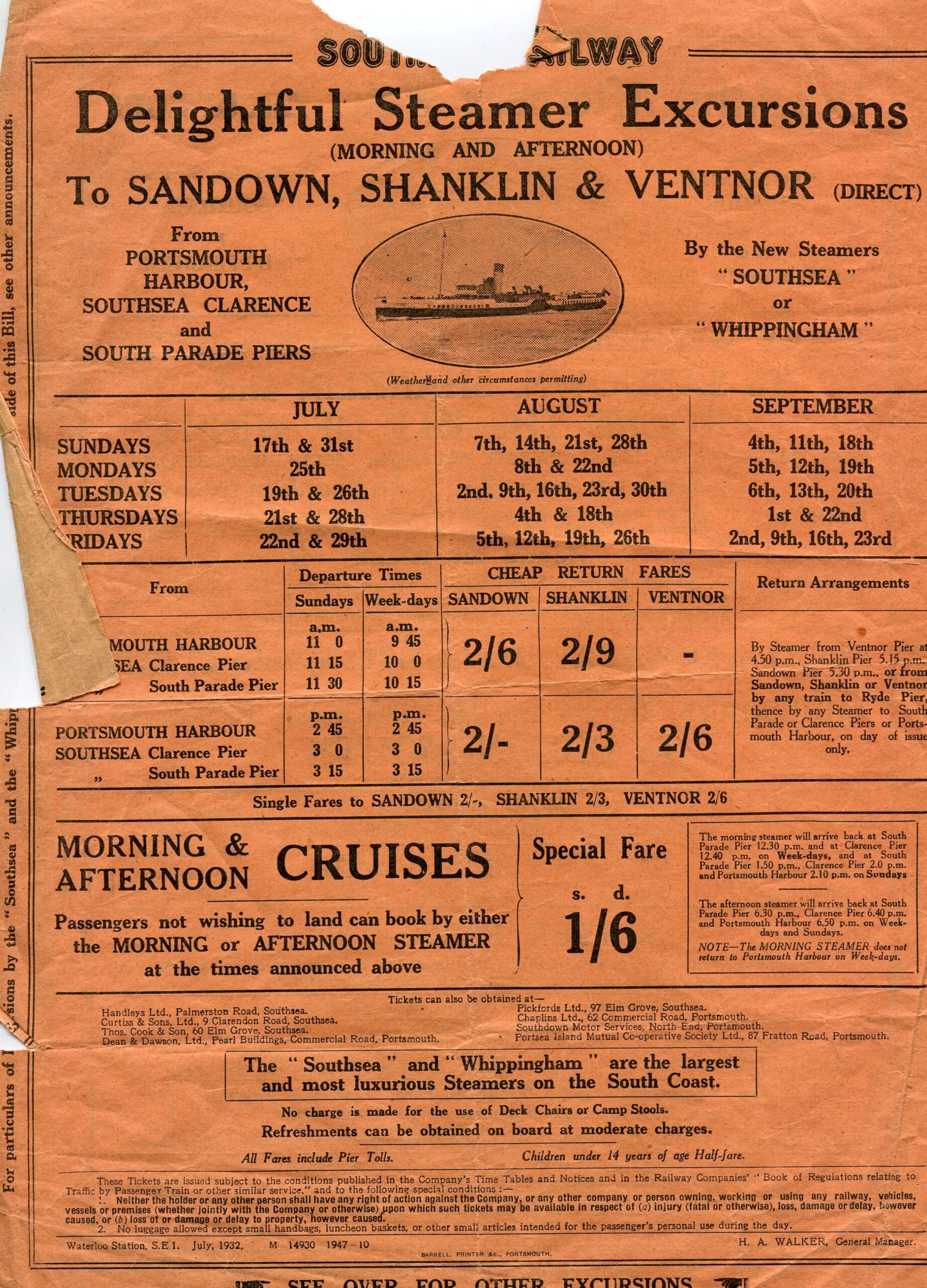 11th September 1932: Southsea or Whippingham – Kingswear Castle